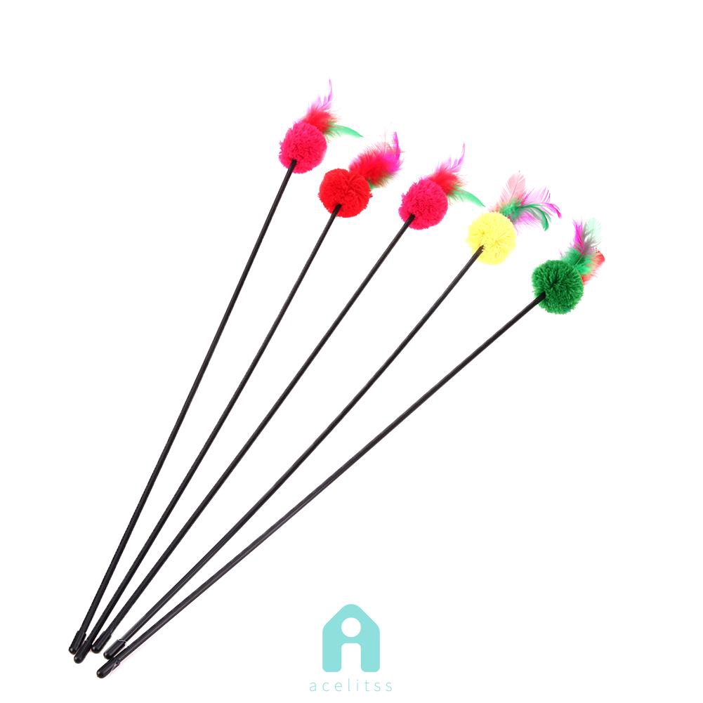 ACT☛5pcs Ultra Long Rod Pets Toy Fashion Cat Play Feather Teaser Small ...