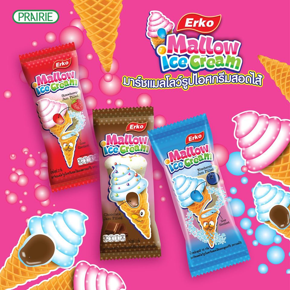 เออโก้ แมลโลว์ ไอศกรีม สอดไส้ แยม บลูเบอร์รี 15กรัม x 12แท่ง Erko ML ...