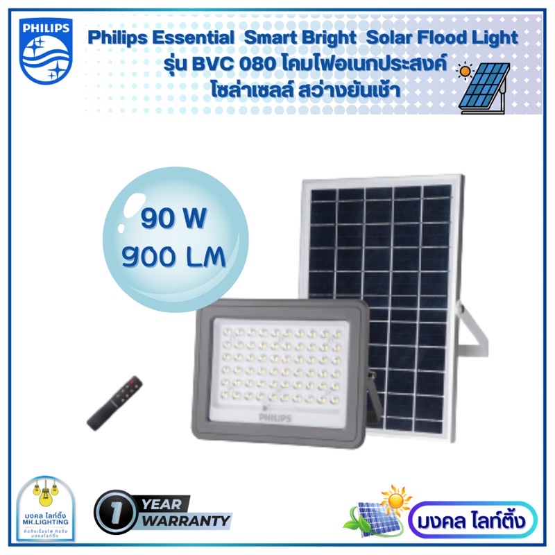 Philips Solarโคมไฟฟลัดไลท์ฟิลลิปส์โซล่าเซลล์ Essential SmartBright Solar Flood Light รุ่น BVC080 ...