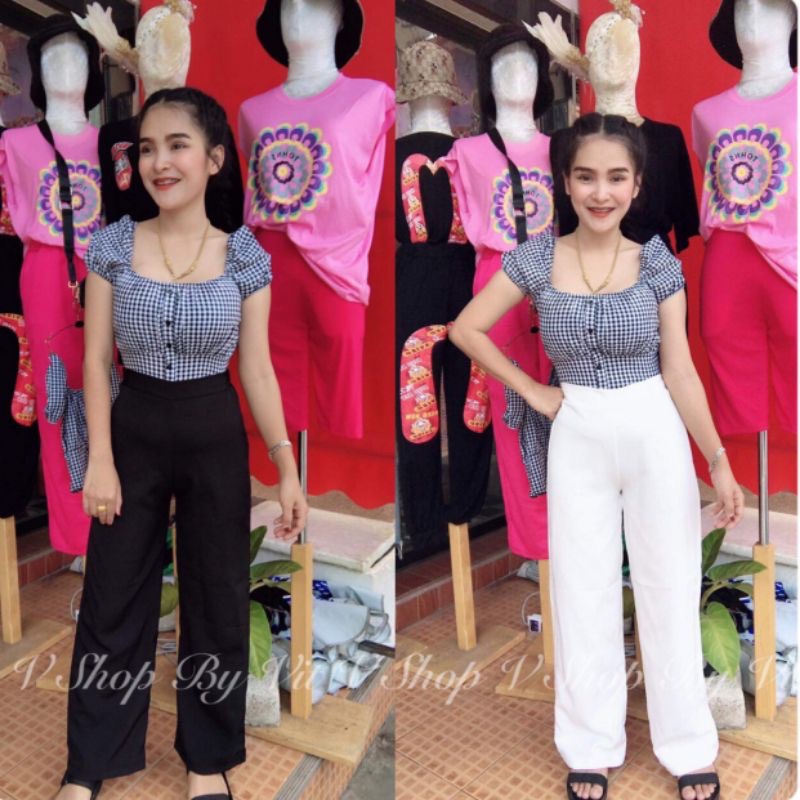 MesubShop ชุดเซ็ต Set2ชิ้น เสื้อกางเกง ผ้าบาร์บี้งานตามหาครอปลายสก๊อตกางเกงเอวยางหลัง ดอลลี่ ...