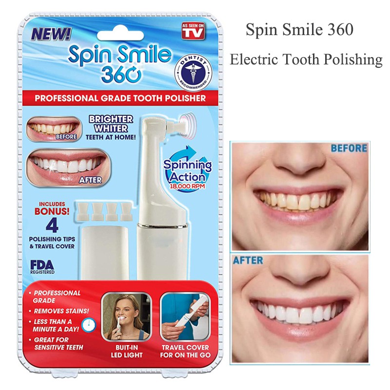 Spin Smile 360 Electric Tooth Polishing Cleaner Led Light Ultrasonic ...