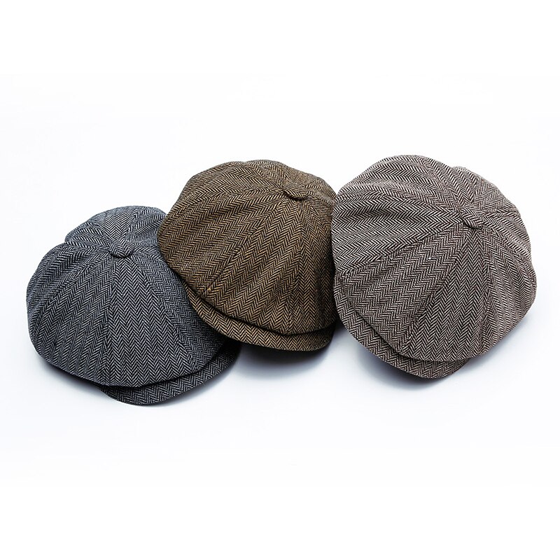 Classic Retro Herringbone Newsboy Cap Gray Brown Octagon Cap Breathable ...