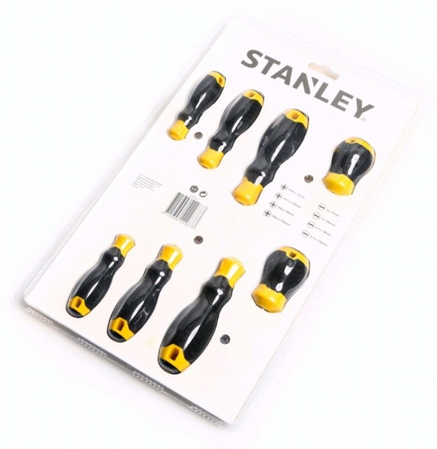 STANLEY ไขควง 8 ตัวชุดด้ามหุ้มยาง ไขควงปากแฉก - แบน S351-66673 (66-673 ...