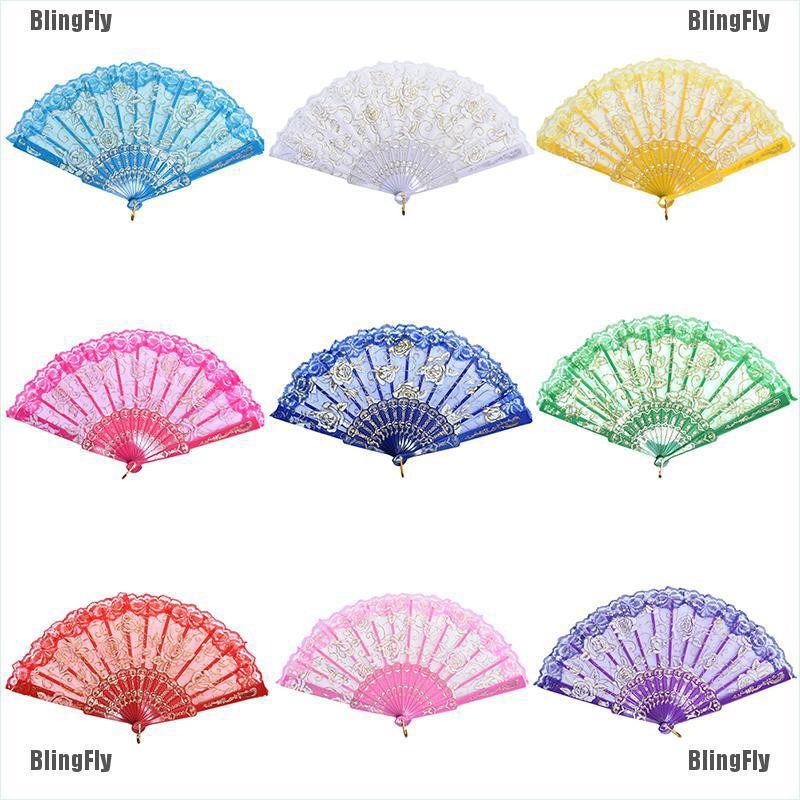 Bling Chinese Style Dance Party Wedding Lace Folding Hand Held Flower ...
