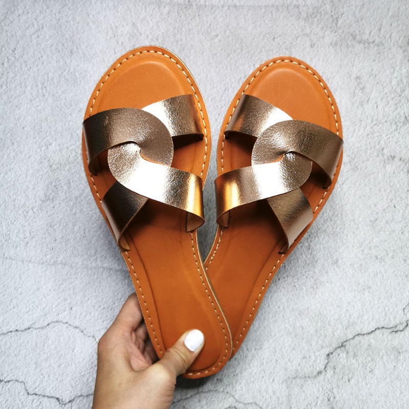 Summer Women Sandals Shoes Summer Style Fashion PU Leather Interlocking Surface Female Slippers ...