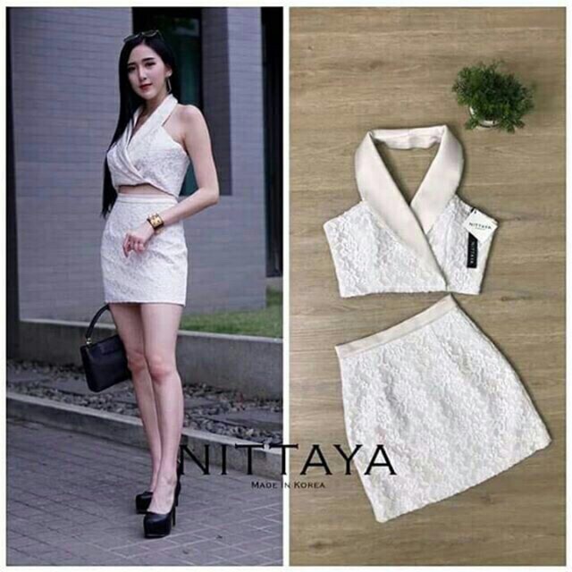 Nittaya เซท เสื้อครอปคล้องคอกระโปรงเข้ารูป sz. M มือ1 พร้อมส่ง - aijariya - ThaiPick