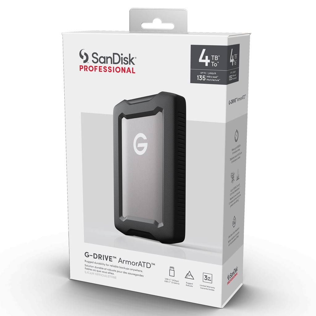 SanDisk Professional G-DRIVE ArmorATD 4TB , Rugged HDD, Up to 135MB/s ...