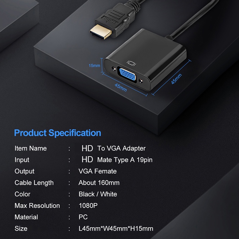 HD to VGA Cable สายแปลง จากHDออกVGA Full HD 1080P สาย HD to VGA ...