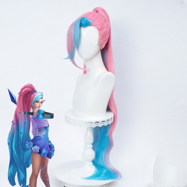 Game KDA Seraphine Superstar Cosplay Wig Pink Blue Long Hair for Women ...