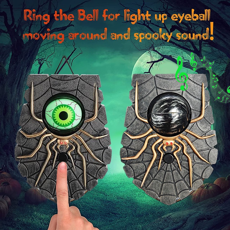Halloween One Eyed Spider Doorbell Decoration Glowing Sounding Horror ...