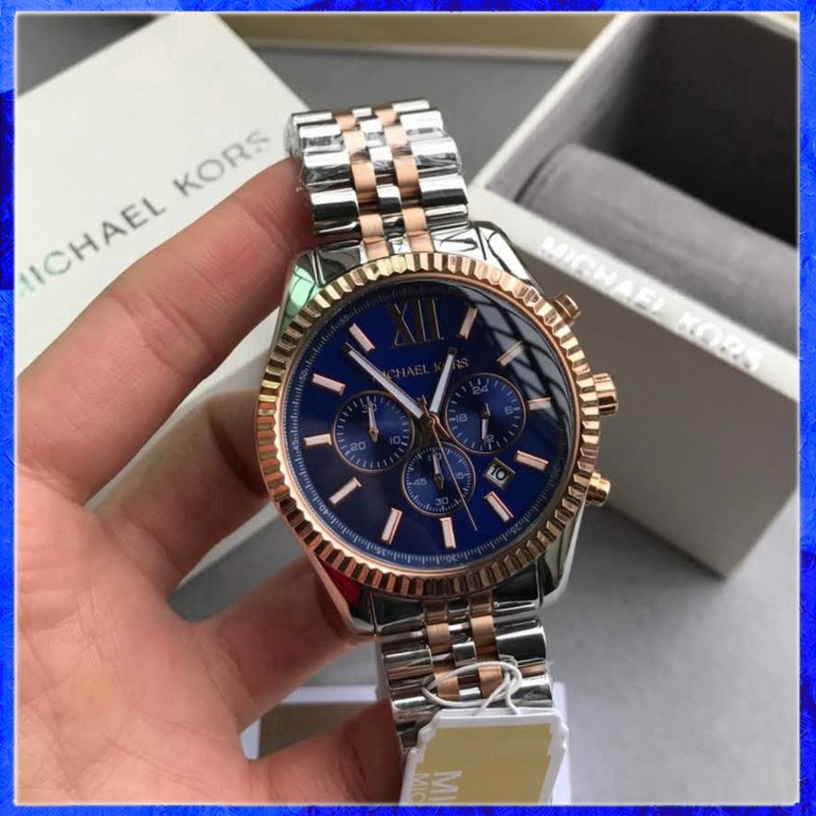Original Michael Kors Men's Lexington Chrono Navy Dial Two tone Watch ...