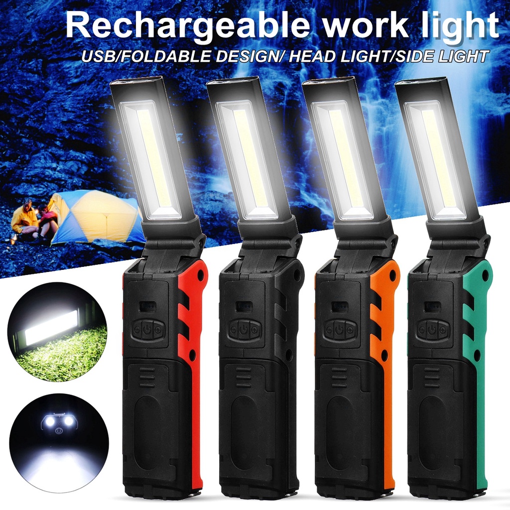 ☂USB แบบชาร์จไฟได้ COB ไฟ LED ทำงานไฟฉายหรี่ไฟแม่เหล็กโคมไฟตรวจสอบ Hook ...