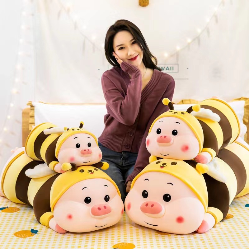 Bee pig doll pillow plush toy long sleep leg clamping cloth doll Girl Gift lovely bed doll OBR9 ...