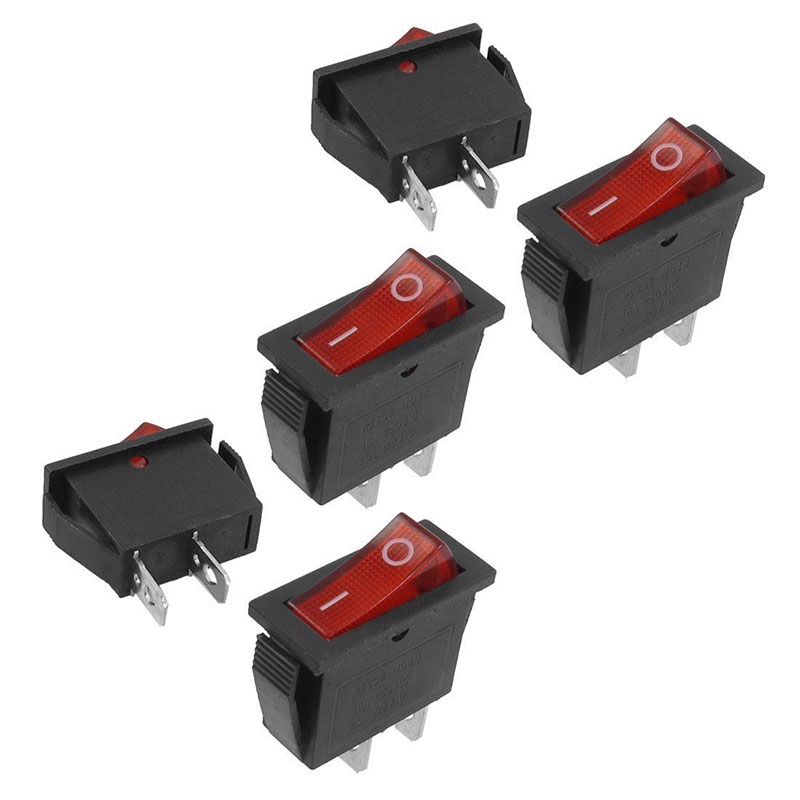 5PCS SPST press to OFF Power Switch Panel Mount Rocker Switch Red Light ...