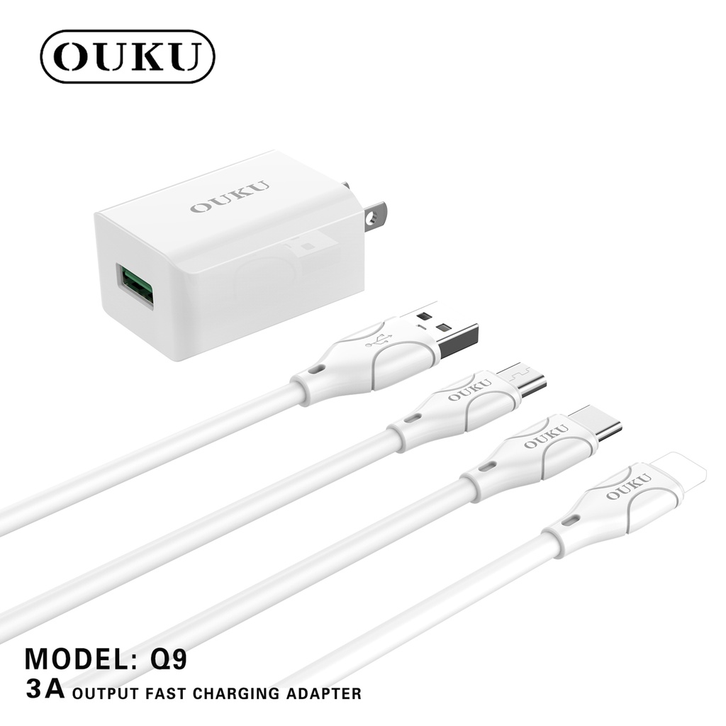 ชุดชาร์จ OUKU Q9 ชาร์จเร็ว 3A ชุดชาร์จ1USB 3A FAST CHARGE หัวชาร์จ สาย ยาว1เมตร สำหรับ for iType ...