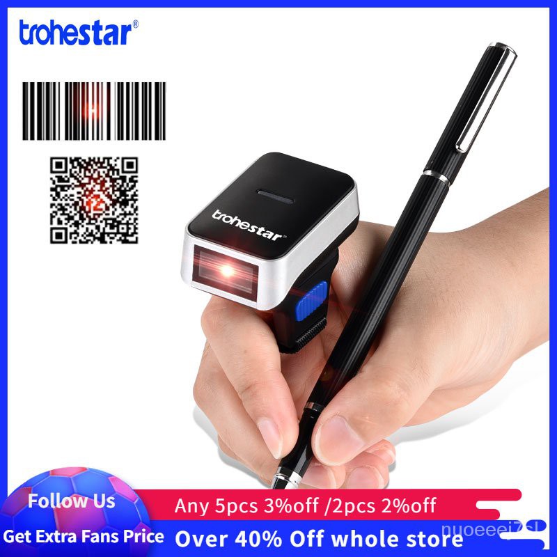 Trohestar Wireless Barcode scanner 2D Portable QR Code Ring Barcode ...