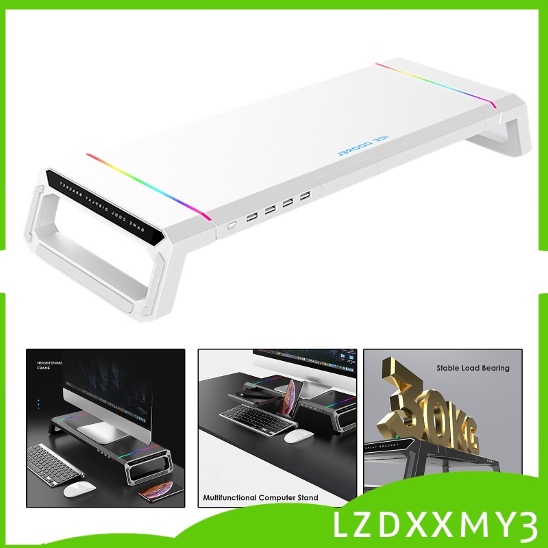 HOT Foldable Computer Monitor Stand Riser Bracket RGB 4 USB Keyboard ...