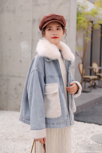 Fluffy denim jacket (ส่งฟรี ems) - what.u.wear - ThaiPick