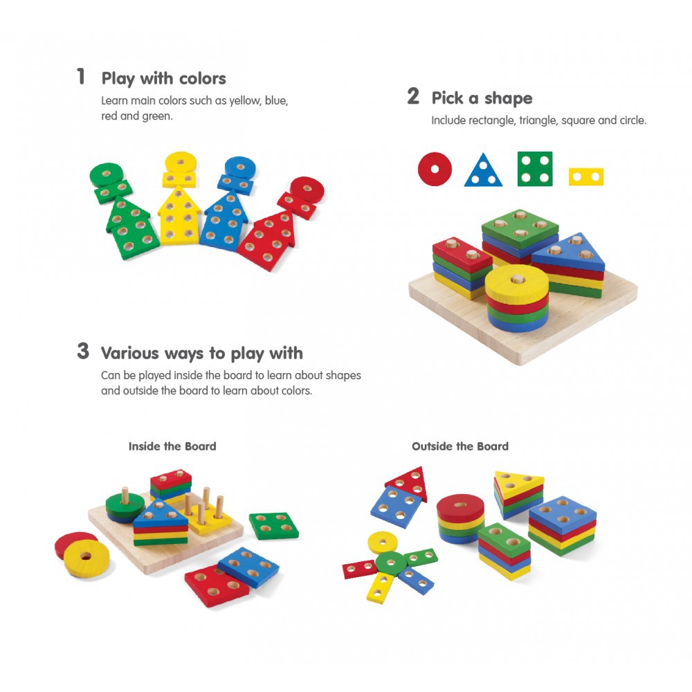 PlanToys ของเล่นไม้ แปลนทอยส์ แป้นเรขาสวมหลัก ของเล่นเสริมทักษะ เสริมพัฒนาการ GEOMETRIC SORTING ...