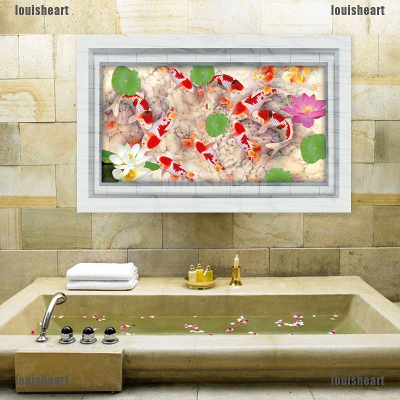 â €â € 3D Goldfish Lotus Pond Floor sticker Removable Wall Sticker Art ...