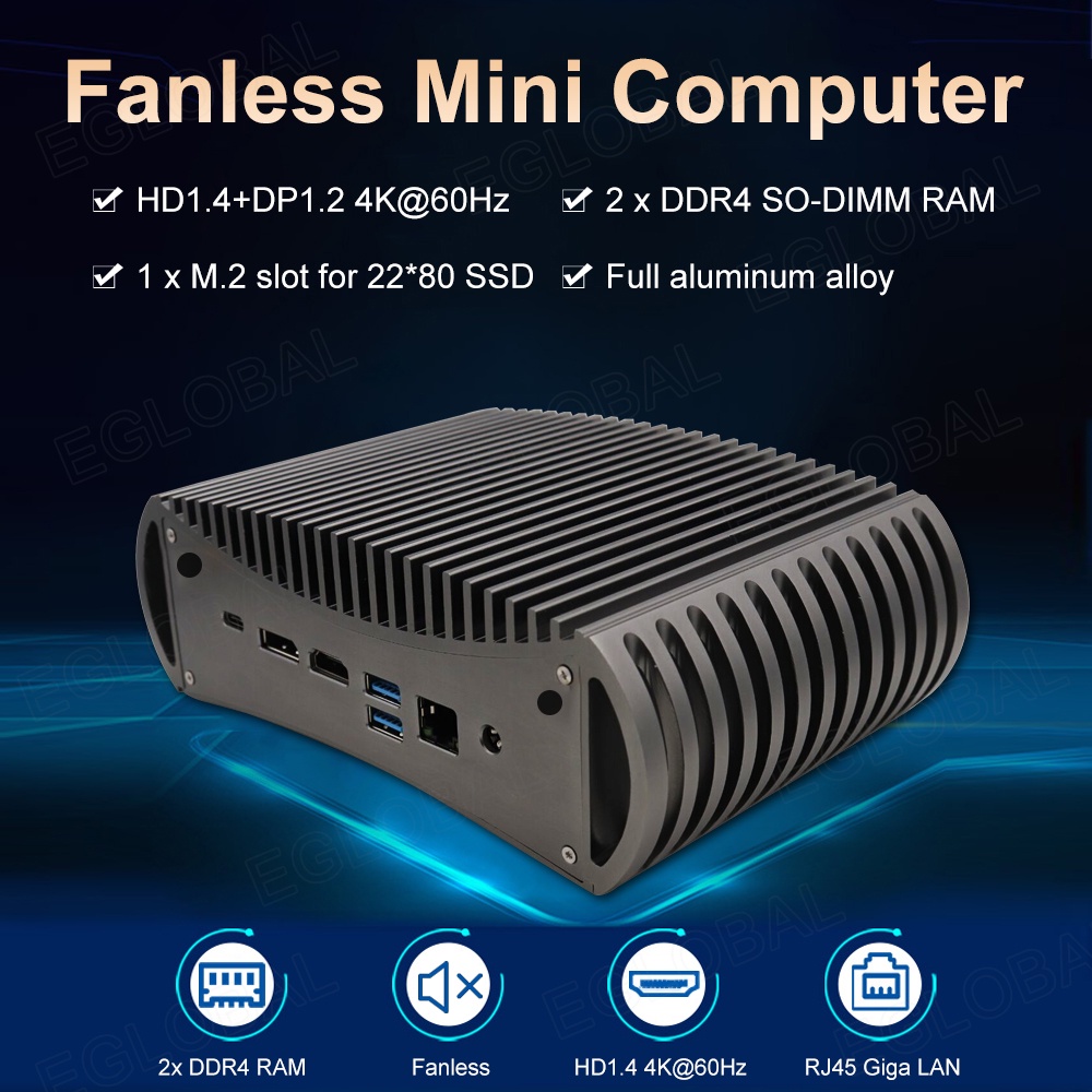 Eglobal Fanless Mini PC Powerful 11th Gen i5 1135G7 i7 1165G7 Pocket ...