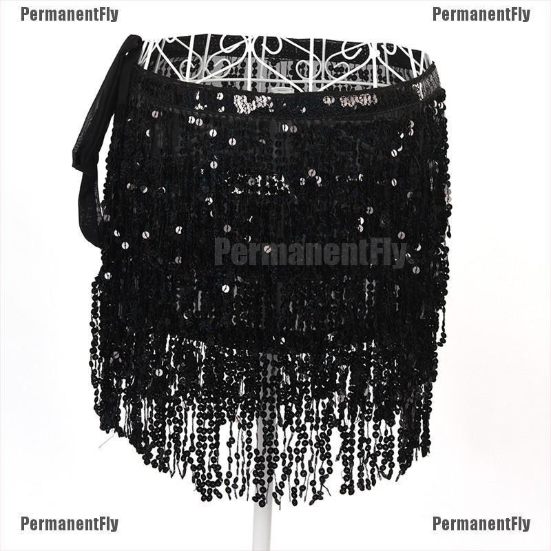 Permanentfly Belly Dance Costume Sequin Tassel Fringe Hip Scarf Belt