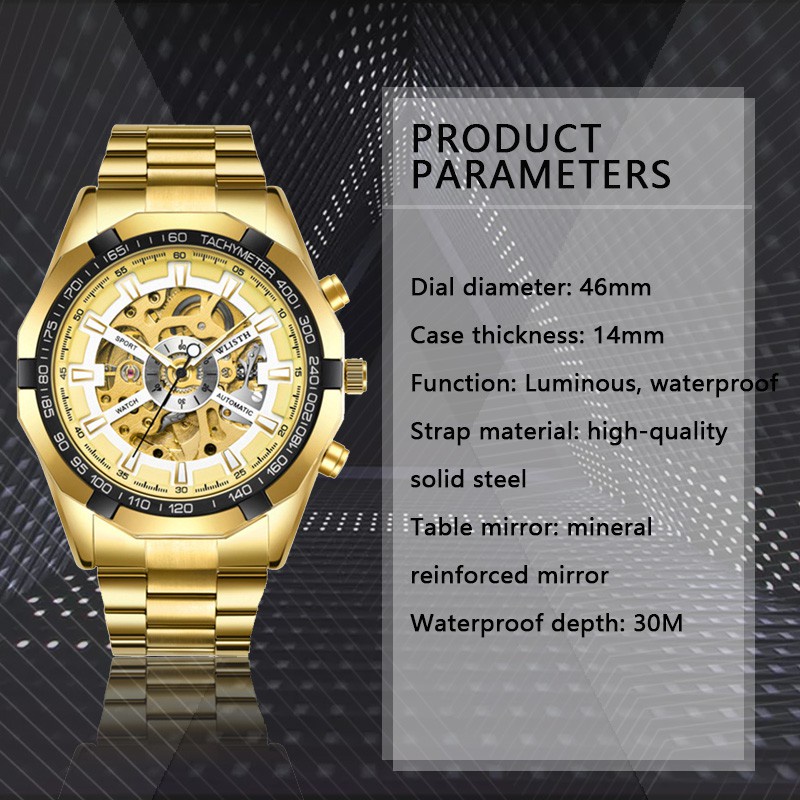 Authentic Automatic Watch Men Waterproof Luminous Stainless Steel ...