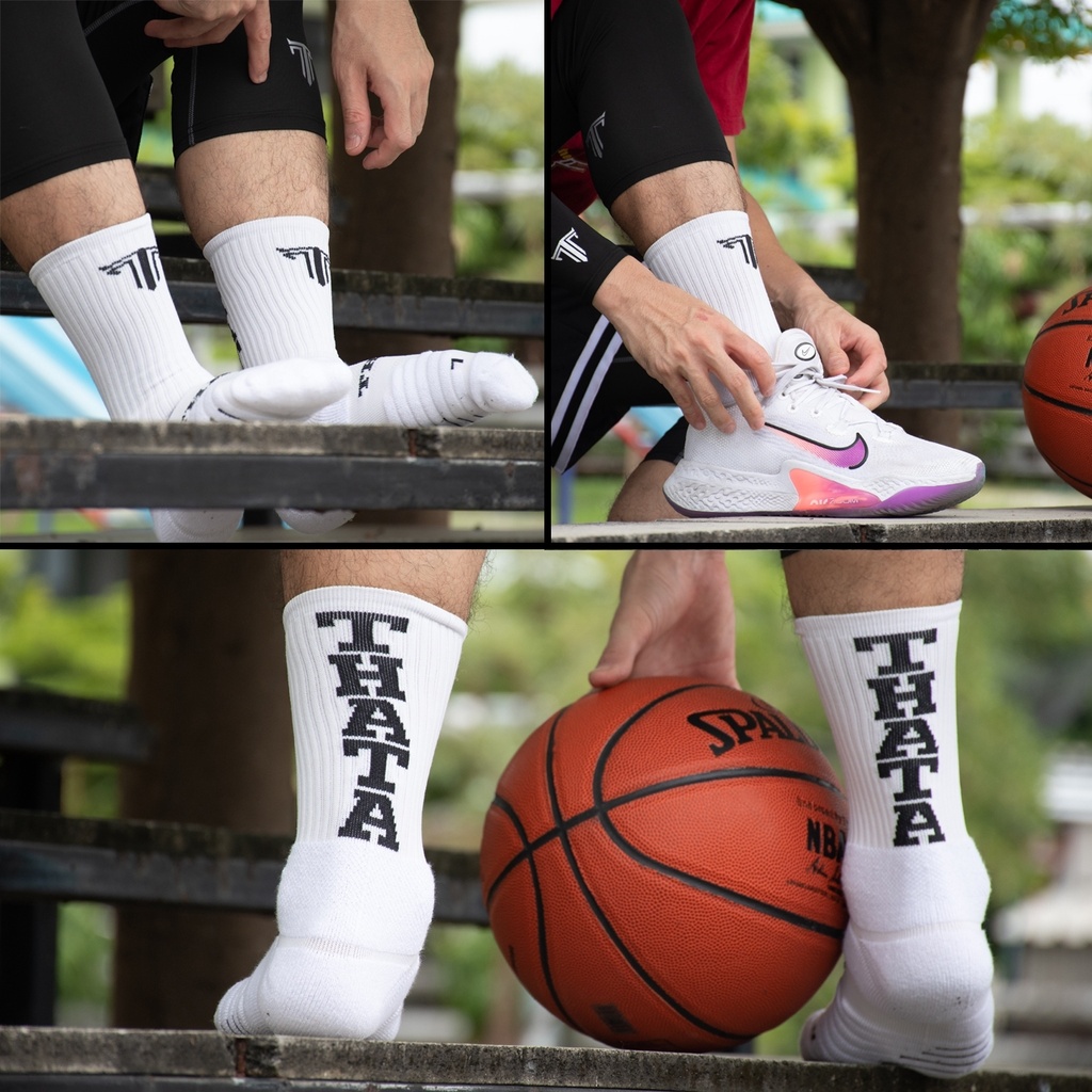 ถุงเท้าบาสเกตบอล THATA รุ่น PFT Open Black White ยิ่งวิ่ง ยิ่งกระชับ ...