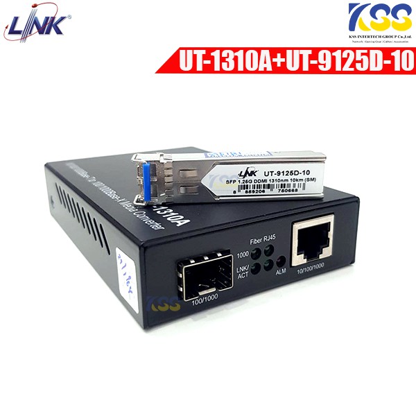 LINK UT-1310AUT-9125D-10 Fiber Gigabit Media Converter 1-Port RJ45 LC Connector (SM) 1-SFP ...