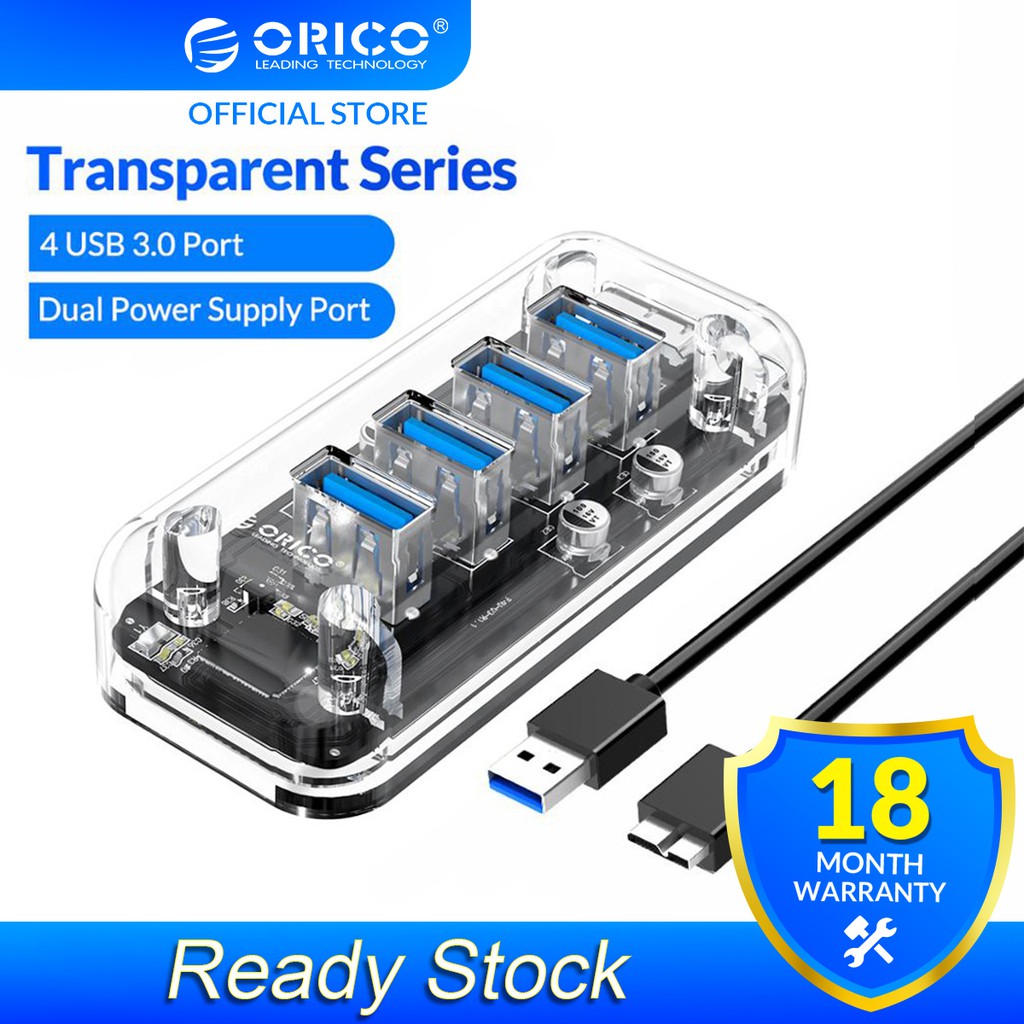 จุด ORICO Desktop Clear USB 3.0 Hub 4 Ports 5 Gbps ความเร็วสูงสำหรับ ...