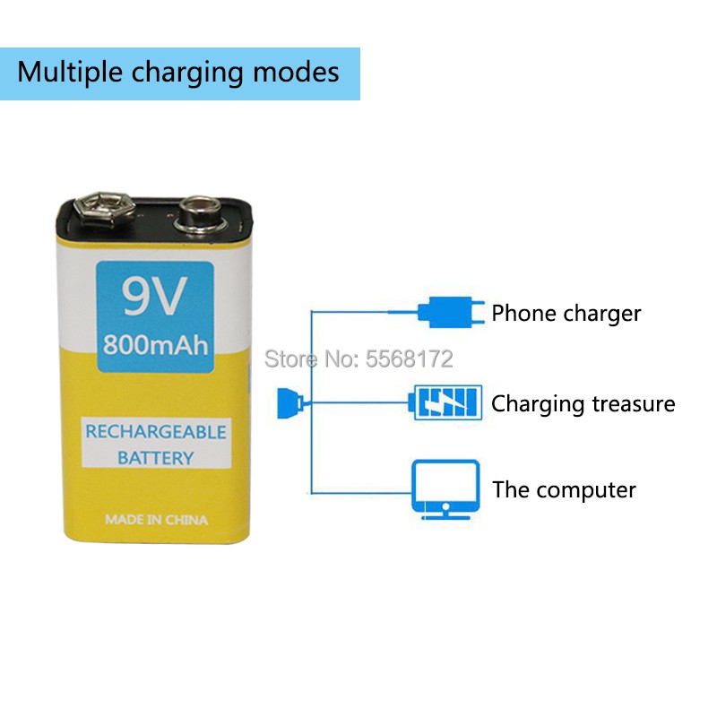 แบตเตอรี่ลิเธียม 1cs 9V 800mAh Micro USB Rechargeable Lio Battery for ...