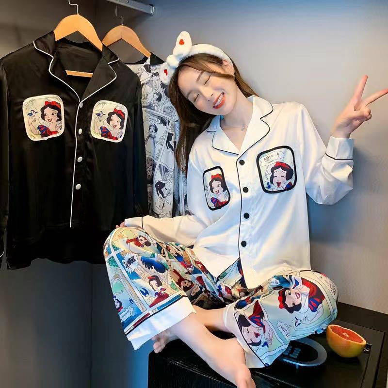 ชุดนอน ชุดนอนด้าย Pajamas Womens Spring And Summer Ice Silk Long