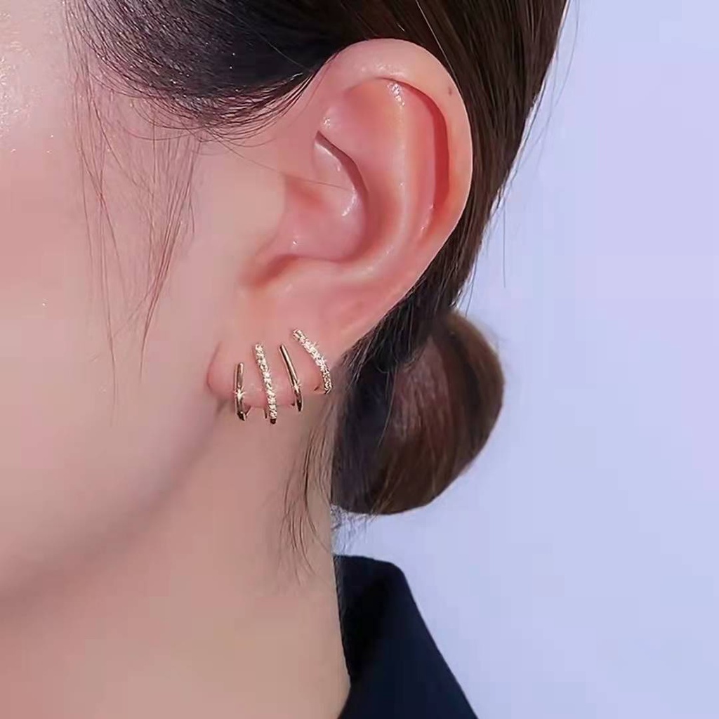 ต่างหูสตั๊ด เงิน S925 4 เอฟเฟค สไตล์เกาหลี - xiping.th - ThaiPick