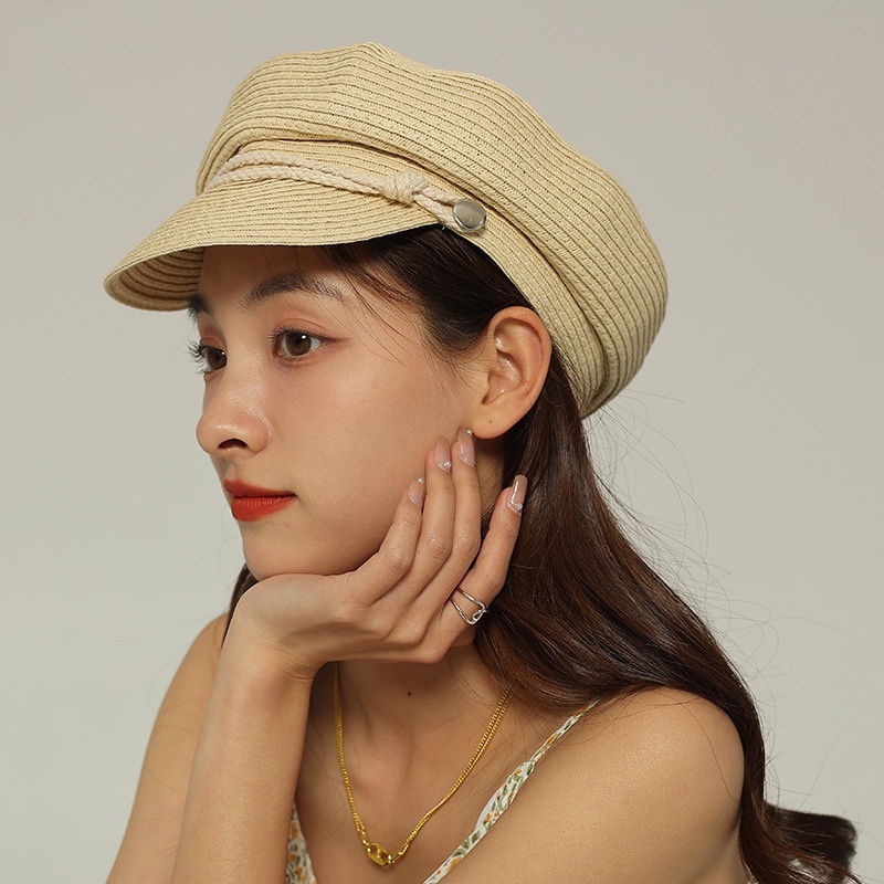 NEW Women Sun Visor Hats European And American Grass Woven Newsboy Hat Girls Summer UV ...