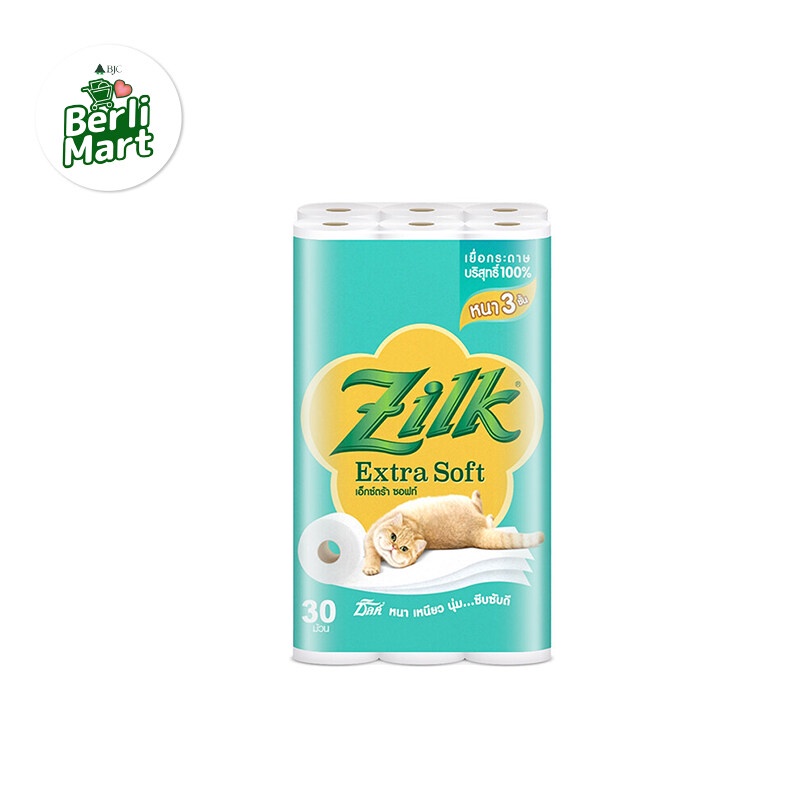 Zilk ซิลค์ เอ็กซ์ตร้า ซอฟท์ กระดาษทิชชูม้วน หนา 3 ชั้น 30 ม้วน 2 แพ็ค รวม 60 ม้วน - berli_mart ...