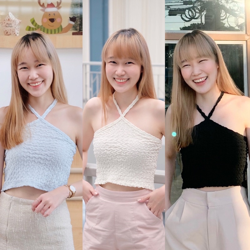 Cronie.official - Sunny top เสื้อสายเดี่ยวไขว้หน้า คล้องคอ ผ้าย่น ...