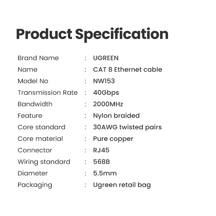 UGREEN Ethernet Cable CAT8 1235 เมตร Meters 40Gbps 2000MHz CAT 8 ...