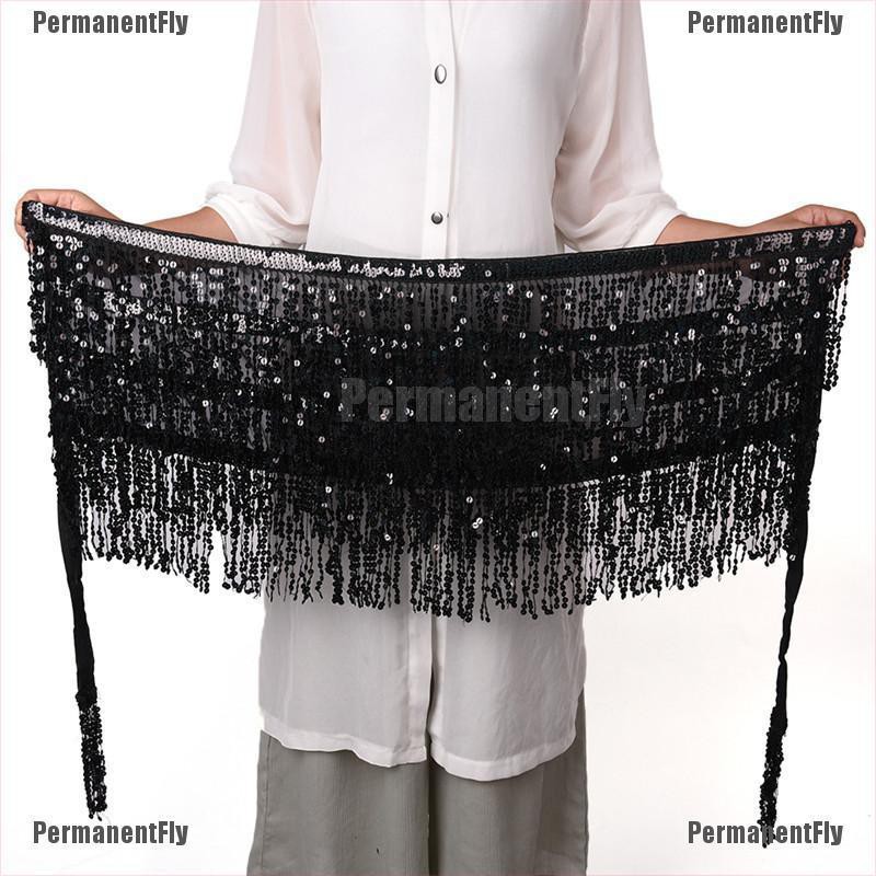 Permanentfly Belly Dance Costume Sequin Tassel Fringe Hip Scarf Belt