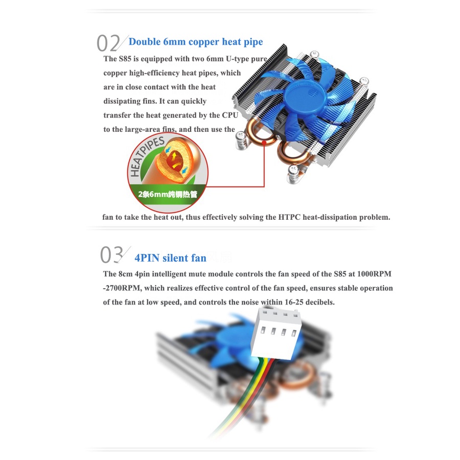 Pccooler S85 S89 2 Copper Heatstick 1U Ultra-thin CPU Cooler 8cm PWM ...
