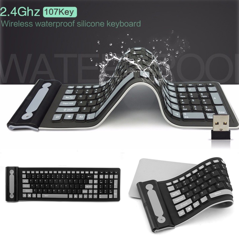 BFoldable Silicone Wireless Keyboard 2.4G Usb Flexible Waterproof Slim ...