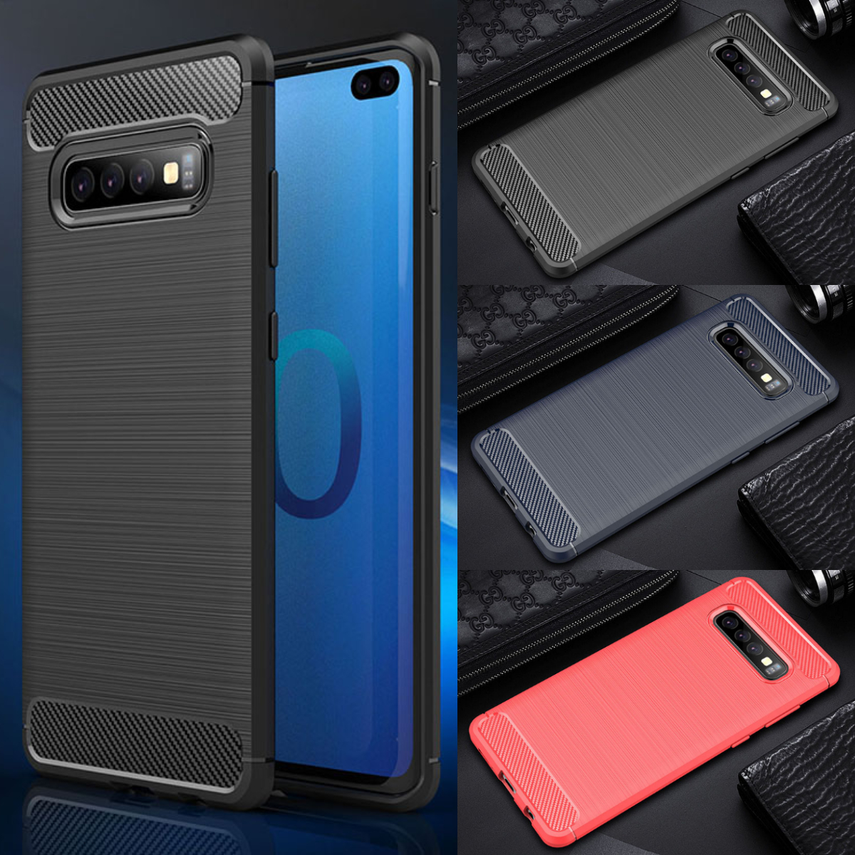 เคสโทรศัพท์คาร์บอนไฟเบอร์แบบนิ่มกันกระแทกสําหรับ Samsung Galaxy S10 ...
