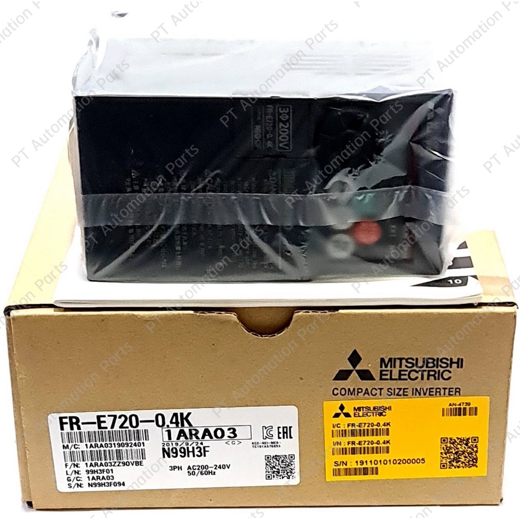 Mitsubishi FR-E720-0.4K Inverter 0.4KW 12HP Input 3 200-240VAC Output 3 200-240VAC 0.2-400Hz ...