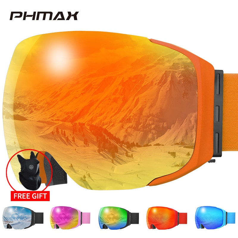 Phmax Men Magnetic Ski Goggles Winter Anti Uv Snowboard Goggles Anti