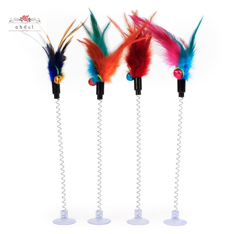 Cat Interactive Toy With Sucker Spring Feather Plush Mouse Funny Pet ...