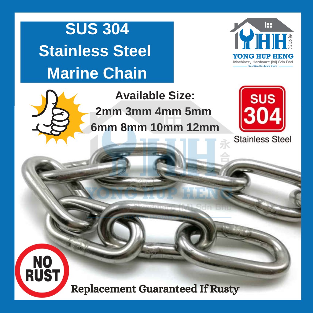 5MM X 1M Stainless Steel Chain 304 SS304 Rantai Marine Standard 100% ...