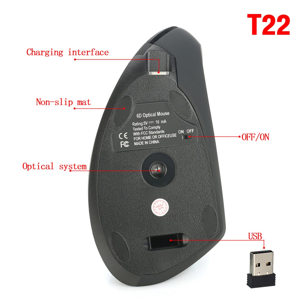 HXSJ T22 l T24 Ergonomic Vertical 2.4Ghz Wireless Mouse เม้าส์ไร้สาย ...