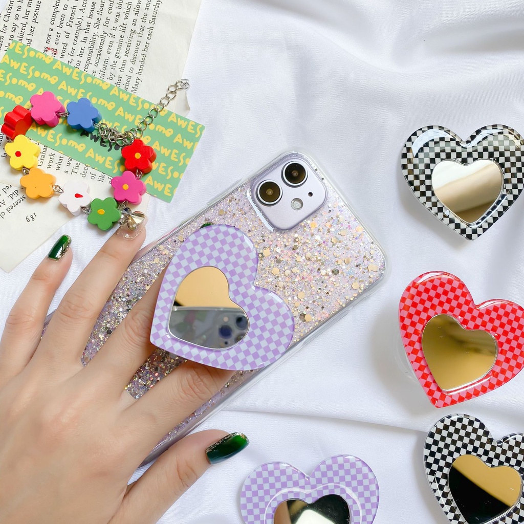 griptok กระจกหัวใจวิ้งๆ griptok mirror กริ๊บต็อก ตัวติดมือถือ - sixsix_s - ThaiPick