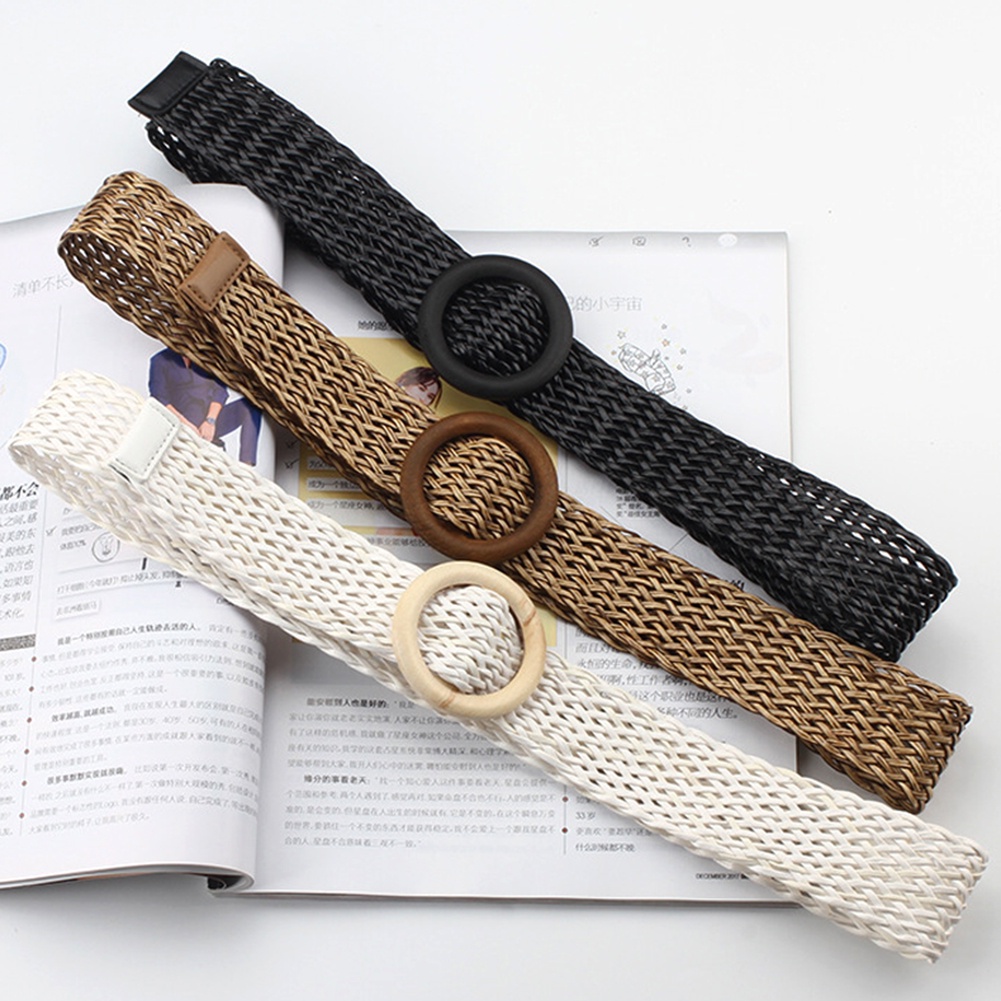 2020 Fashion Summer Women Wide Braided Woven Straw Waist Belt Round ...