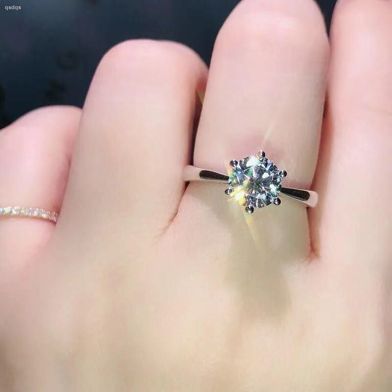 คู่รัก [ของขวัญวันวาเลนไทน์ 520] S925 แหวนเงินสร้อยคอเพชร Moissan ตัวเมียทองคำขาว 18K เปิดปรับ ...