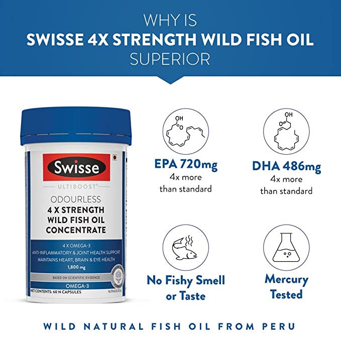 Swisse Ultiboost 4 x Strength Wild Fish Oil Concentrate 60 Capsules ...